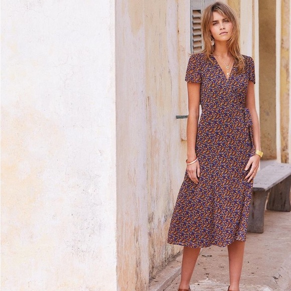 Sezane | Dresses | Sezane Amber Black Floral Wrap Midi Dress | Poshmark
